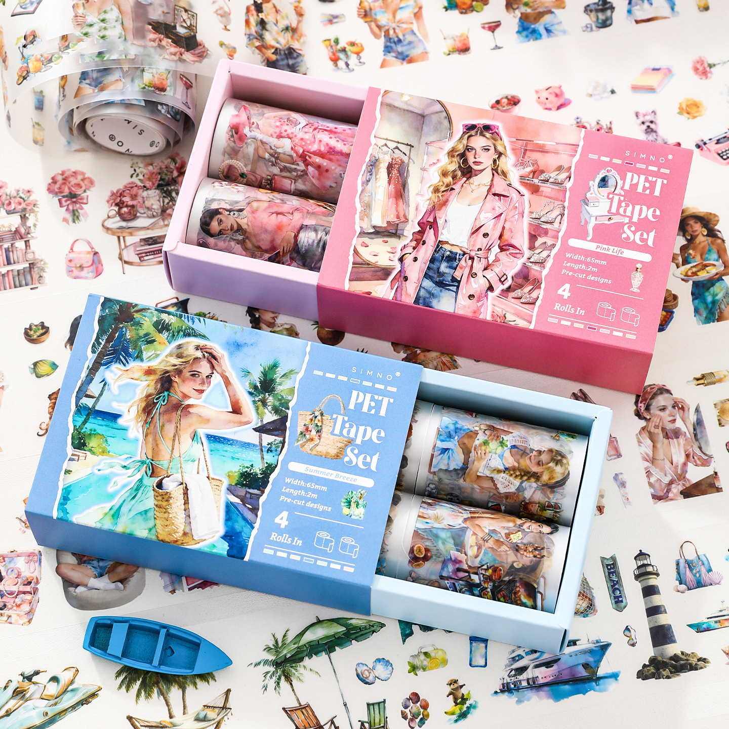 PET Tape - 4 Rolls/set Vintage Summer Character 6.48