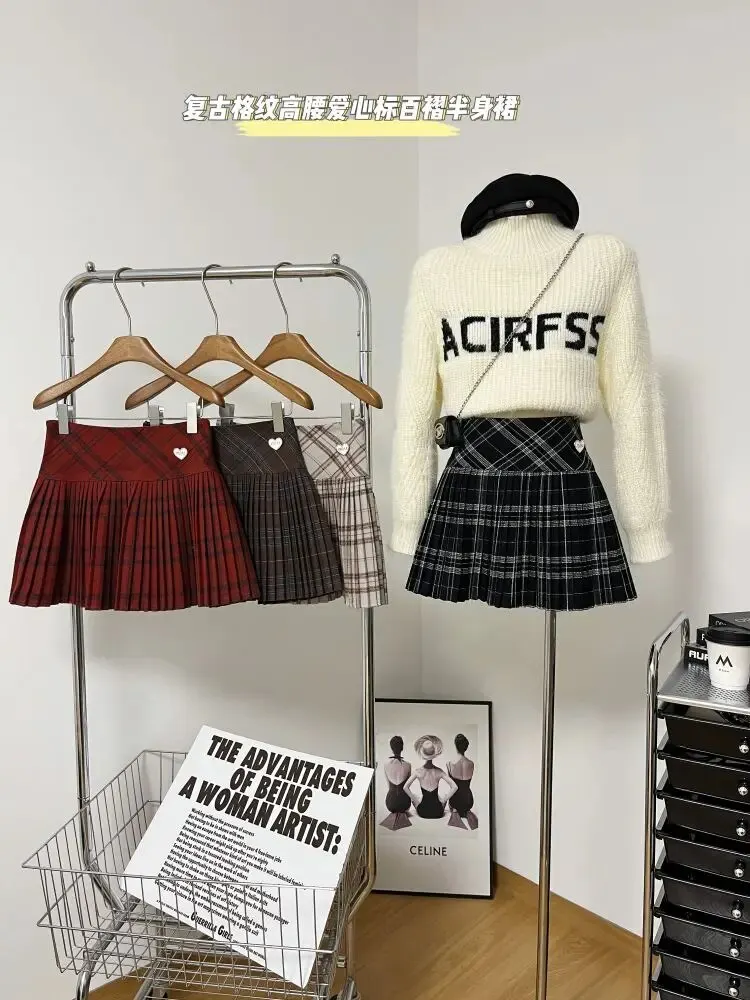 Woherb Women Japanese Y2k Preppy Style Plaid Mini Pleated Skirt Shorts ...