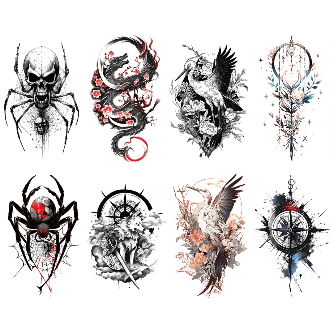 8 Sheet Snake Death Skull Extra Large Temporary Tattoos