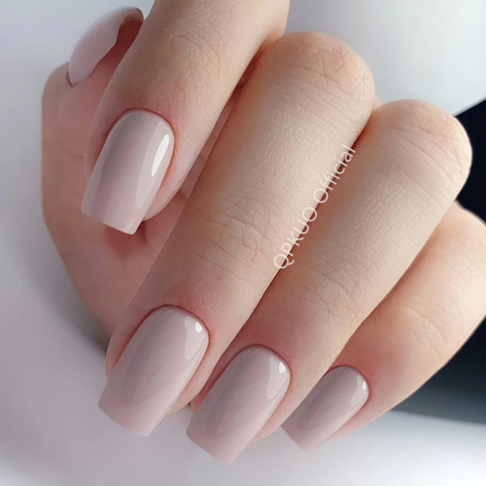 Churchf Glossy Natural Press On Fake Nails Artificial Long Square False ...