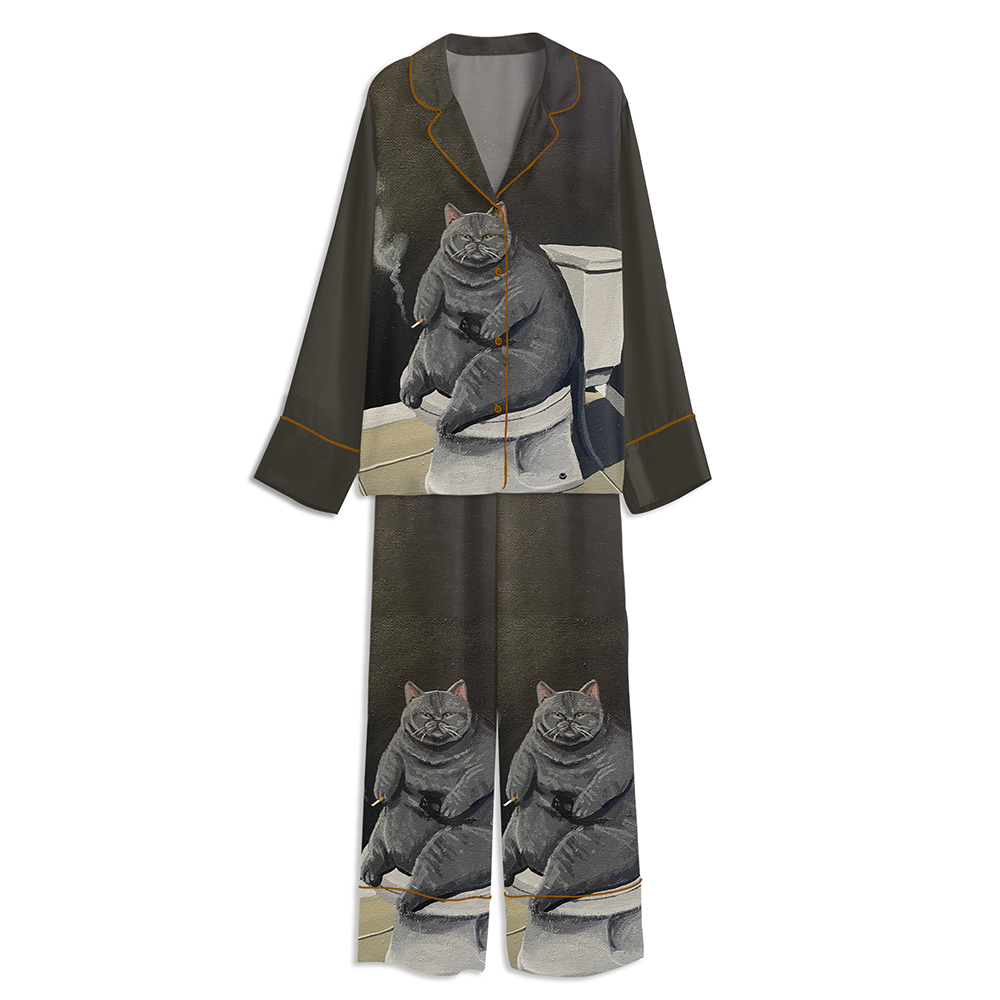 Tokyover Fat Cat Smoking While Using The Toilet Unisex Long Sleeve ...