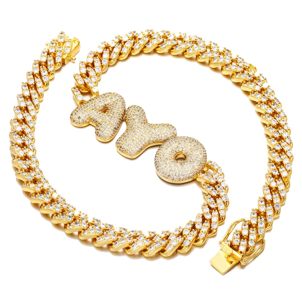 New Iced Out Golden/Silver Zircon Decor Text Letter Cuban Pendants