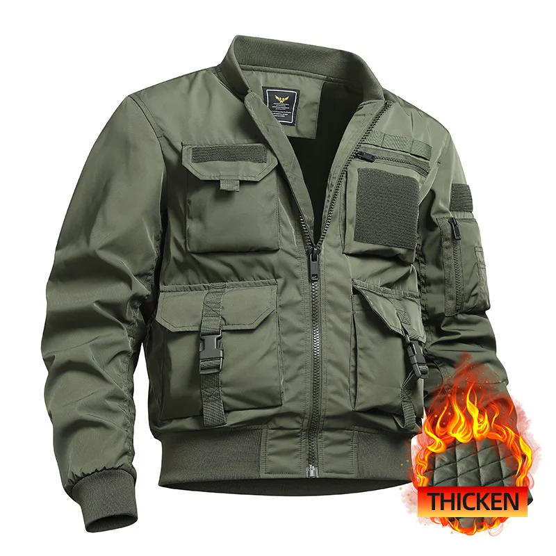 Men's Aviator Jacket Vintage Baseball Clothing Multi-Pocket Workwear ...