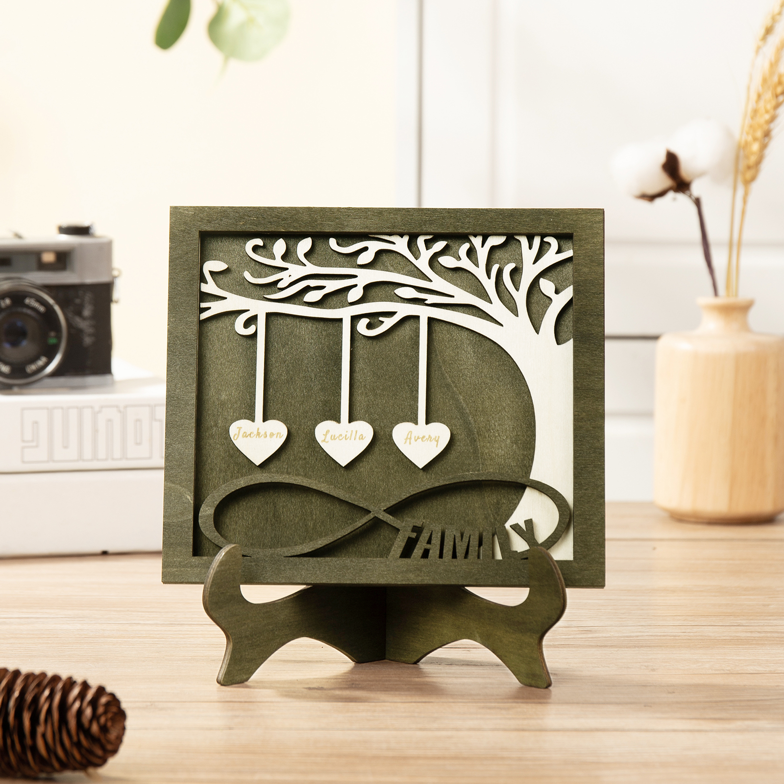 Family Tree Wood Frame Personalized Family Tree Sign Custom 3 Names ...