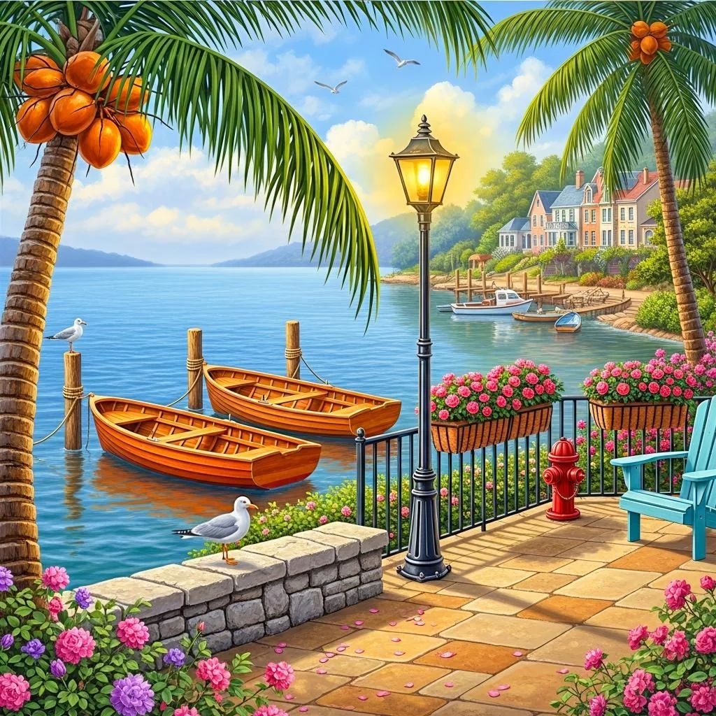 Boats on the Lake (velvet cloth) Fairy Dust Drills full round/square ...