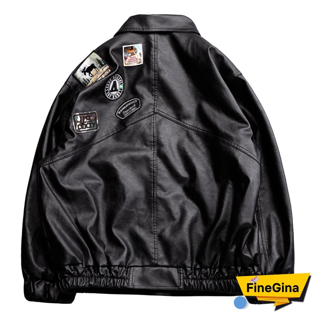 FineGina Trend Badge Leather Jacket