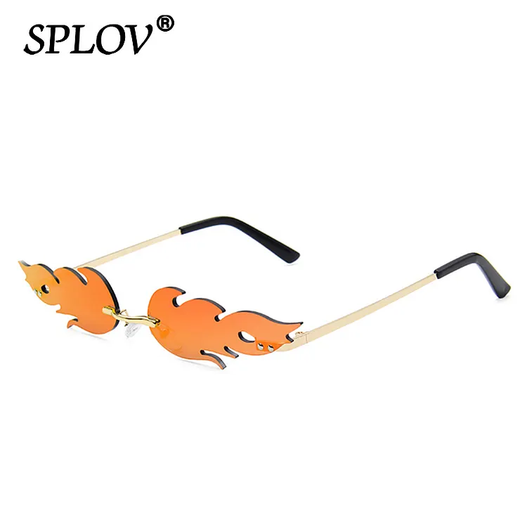 Luxury Fire Flame Sunglasses Women Rimless Wave Sun Glasses Narrow ...