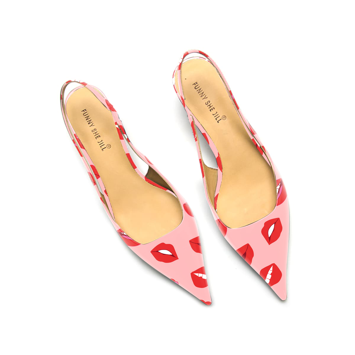 Pink Patent Leather Pointed Toe Elegant Kitten Heel With Lip Pattern