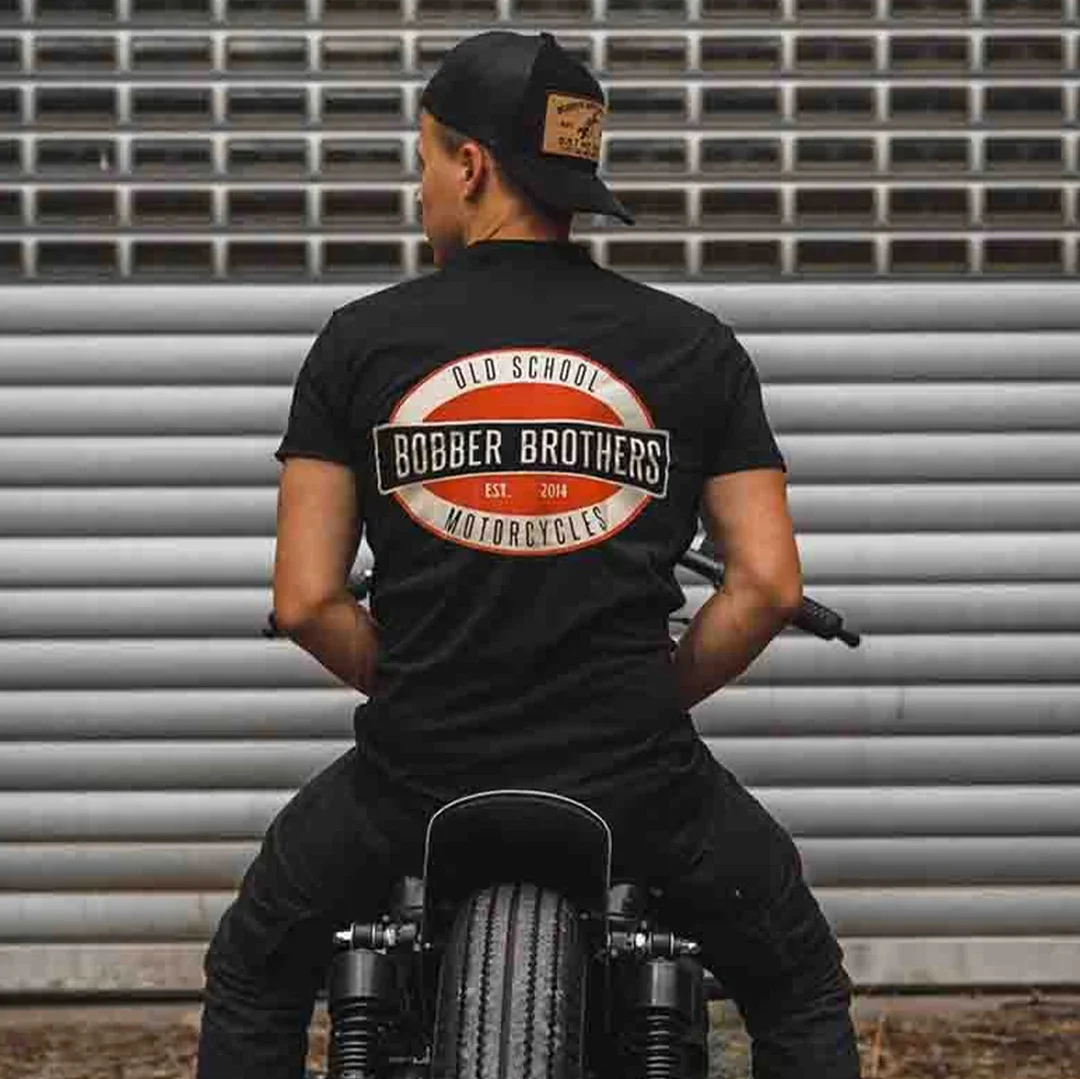 BOBBER BROTHERS Letter Monogram Casual Black Print T-shirt