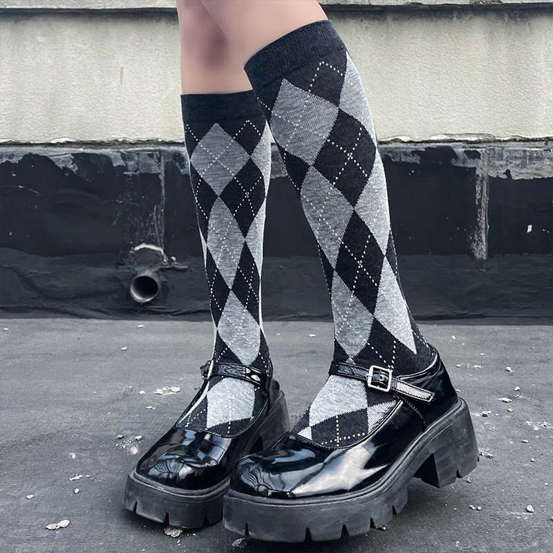 JAPANESE DIAMOND LATTICE JK CALF SOCKS