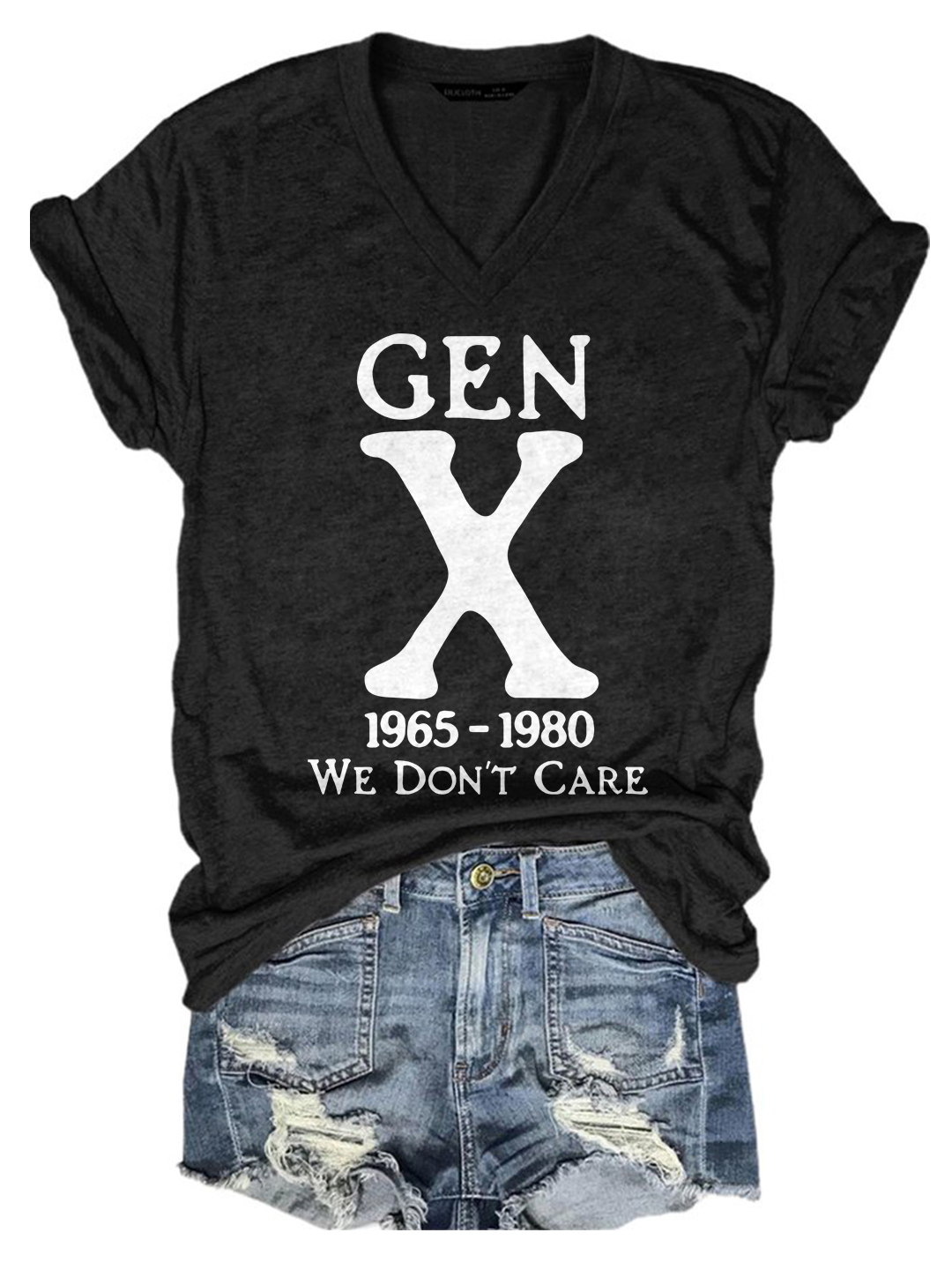 Gen X 1965-1980 We Don't Care V-Neck T-shirt