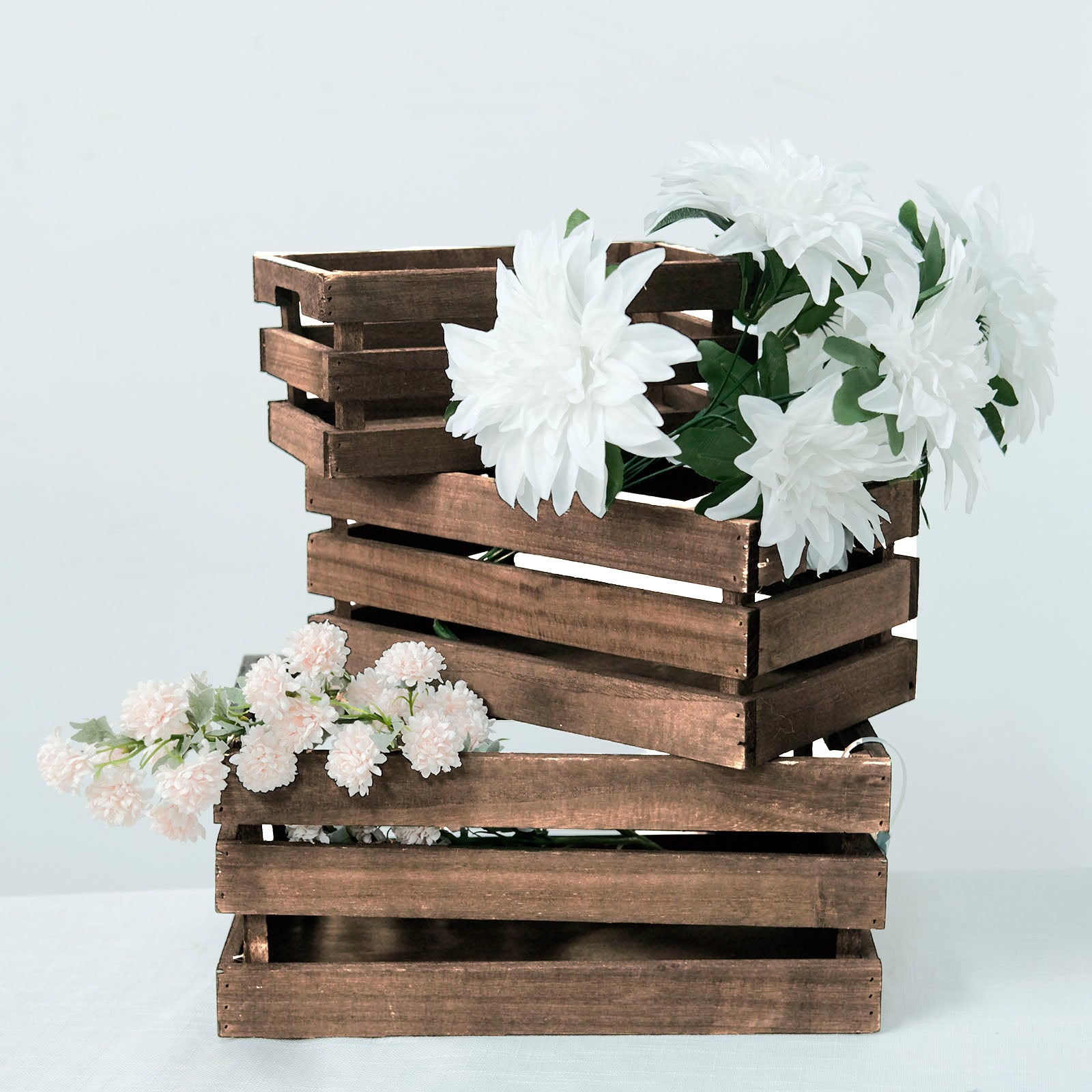 Set of 3 | Rustic Brown Wooden Crates Decorative Vintage Planter ...