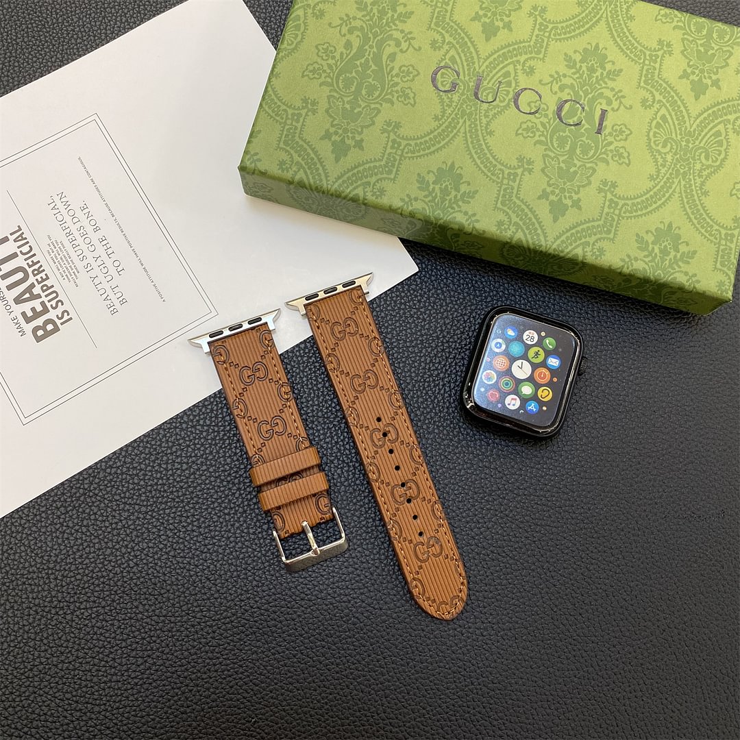 Gucci Genuine Leather Vertical Embossed Apple Watch Replacement Strap