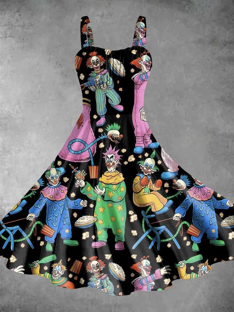 Vintage Killer Klowns Print Backless Dress