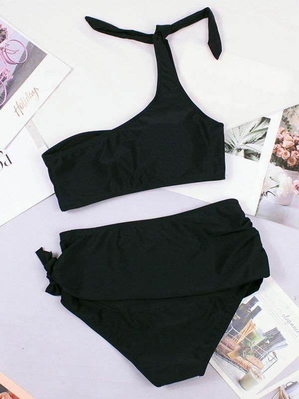 Single Shoulder Plain Bikinis Swimwear