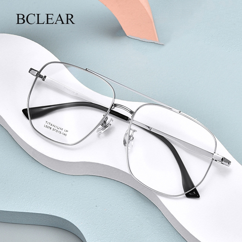 BCLEAR Desgin Pure Titanium Men Classic Double Bridge Glasses Optical ...