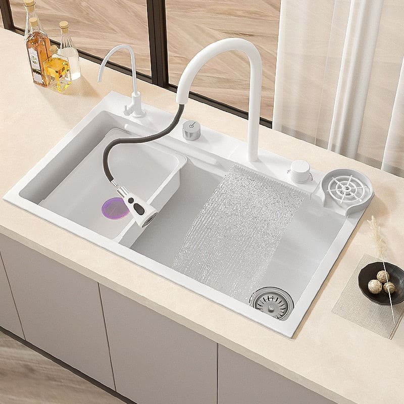 Waterfall Kitchen Sink White Large Single Slot Nano 304 Stainless Steel ...