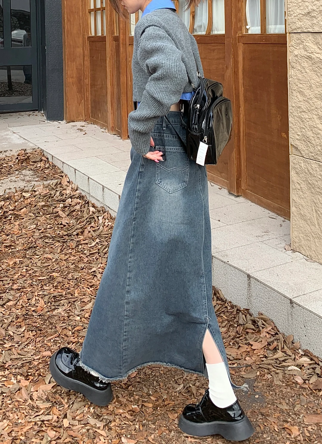 VINTAGE SPLIT DENIM MIDI SKIRT VINTAGE SPLIT DENIM MIDI SKIRT