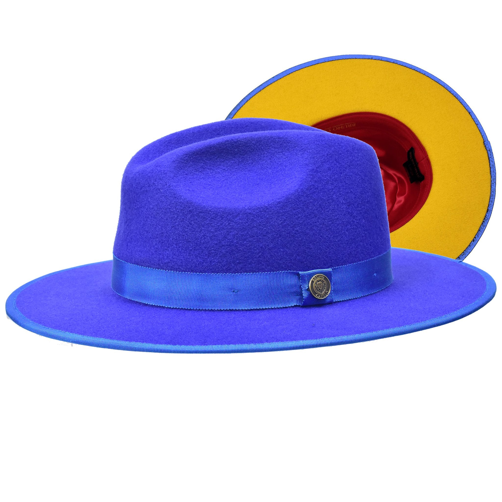 Bruno Capelo Monarch Gold Bottom Wide Brim Wool Fedora-Royal / Gold