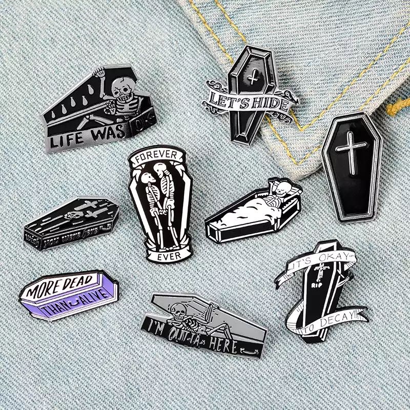 Let's Hide Skeleton Enamel Pin Custom Stay Coffin Brooch Jeans Shirt ...