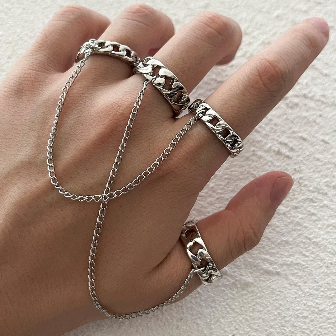 PUNK CHAIN PENDANT RINGS SET