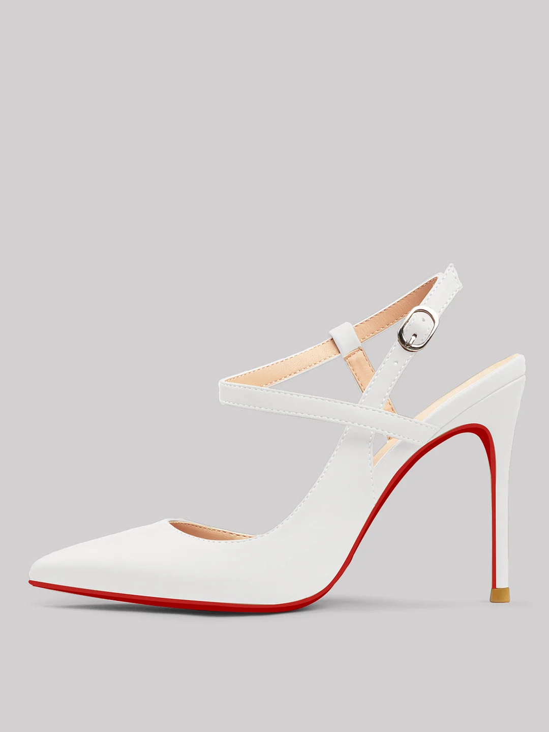 100mm Mid Heel Women Slingback Pumps Ankle Strap Jenlove Stiletto Close ...