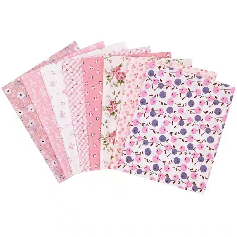 Pink Floral Patchwork Fabrics - 8Pcs