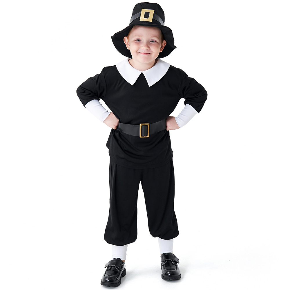 Halloween Colonial Farm Boy Costume Black and White Hunter Stage Play ...