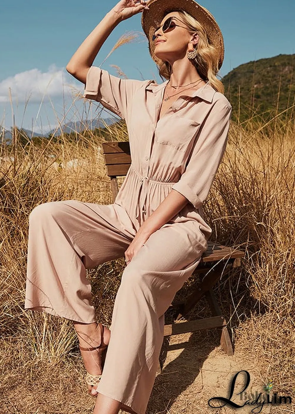 Boho Suit Collar Casual Jumpsuit Sienna - Ladylim