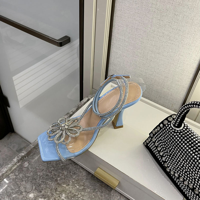 Rhinestone Floral Lace-up Heels - Ladylim