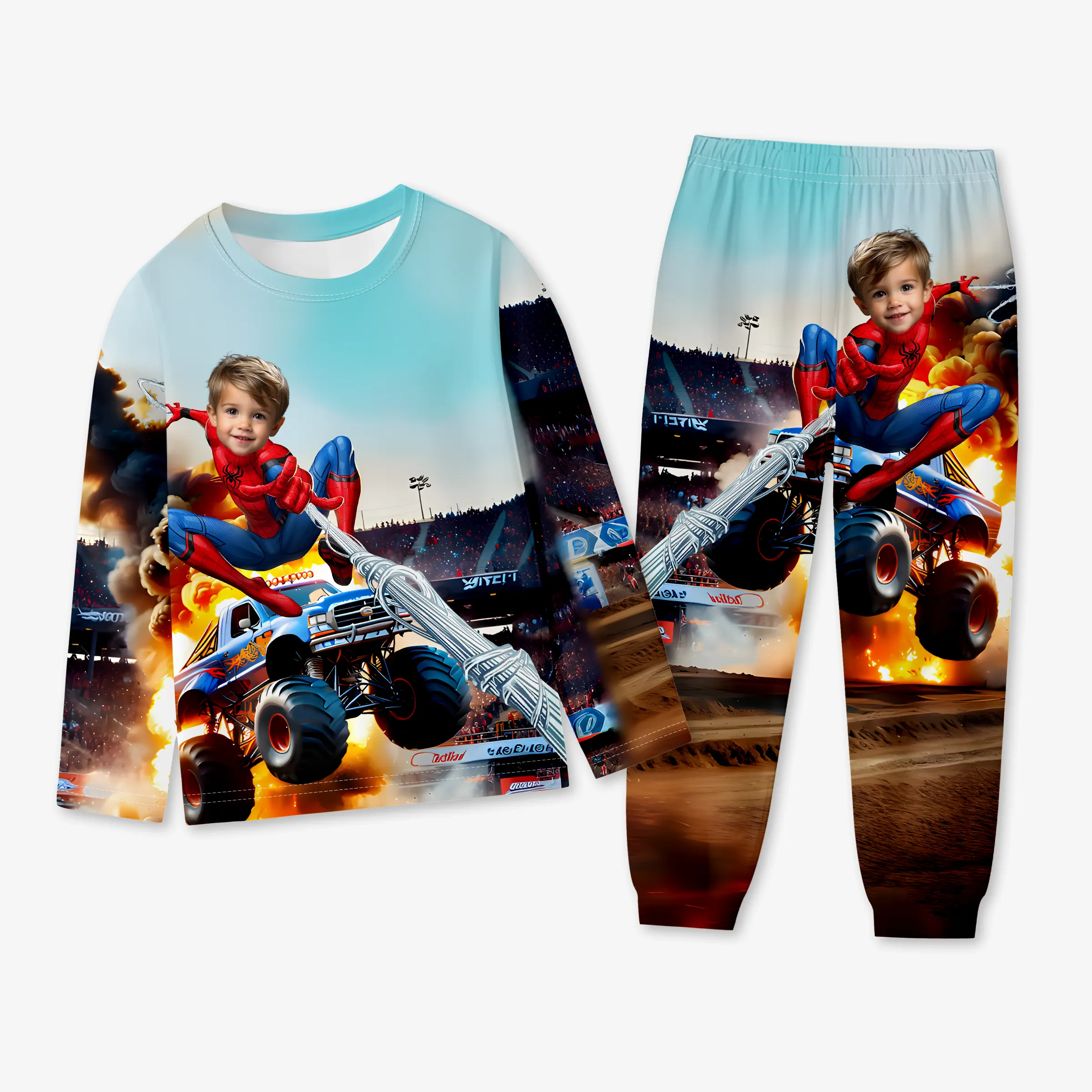 Custom Crew Neck Spider Man Superhero Long Sleeve Child's Pajama Set