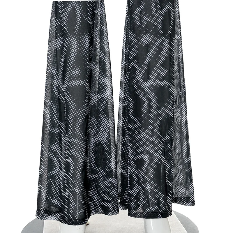 RIPPLE PRINT MESH FLARED PANTS