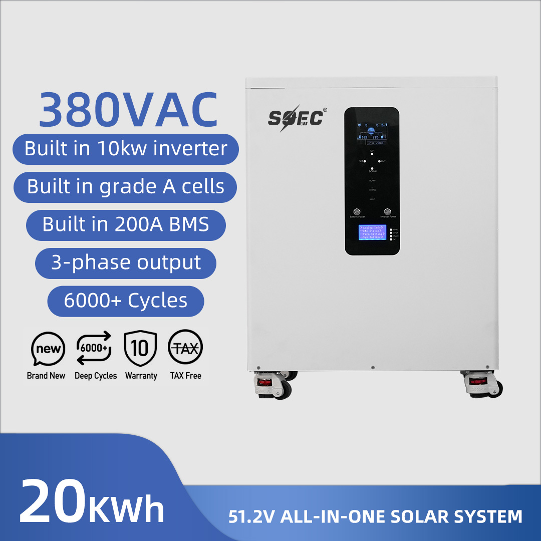 SOEC Three-Phase AC380V 10KW Output 51.2V 300AH / 400AH / 200AH All-in-One LiFePO4 Battery ...