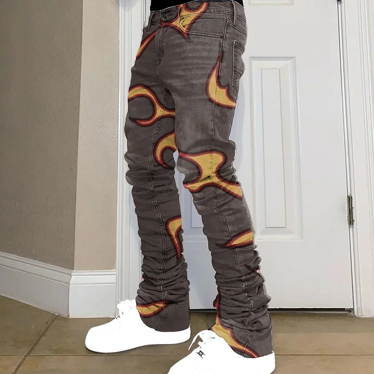 Retro Flame Trend Pile Pants Jeans
