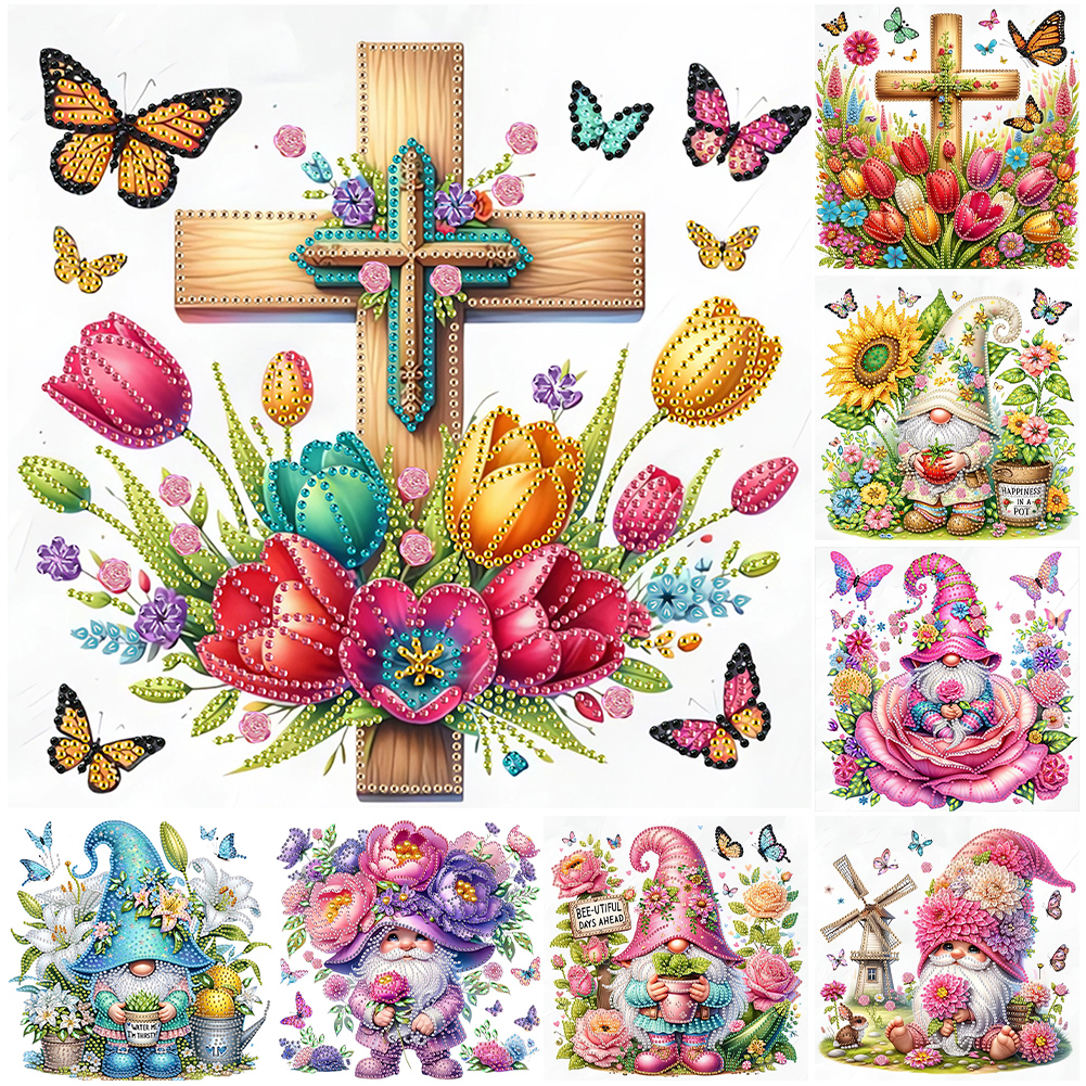 Easter Flowers Gnome 30*30CM (Canvas) Special Shaped Drill Diamond Painting