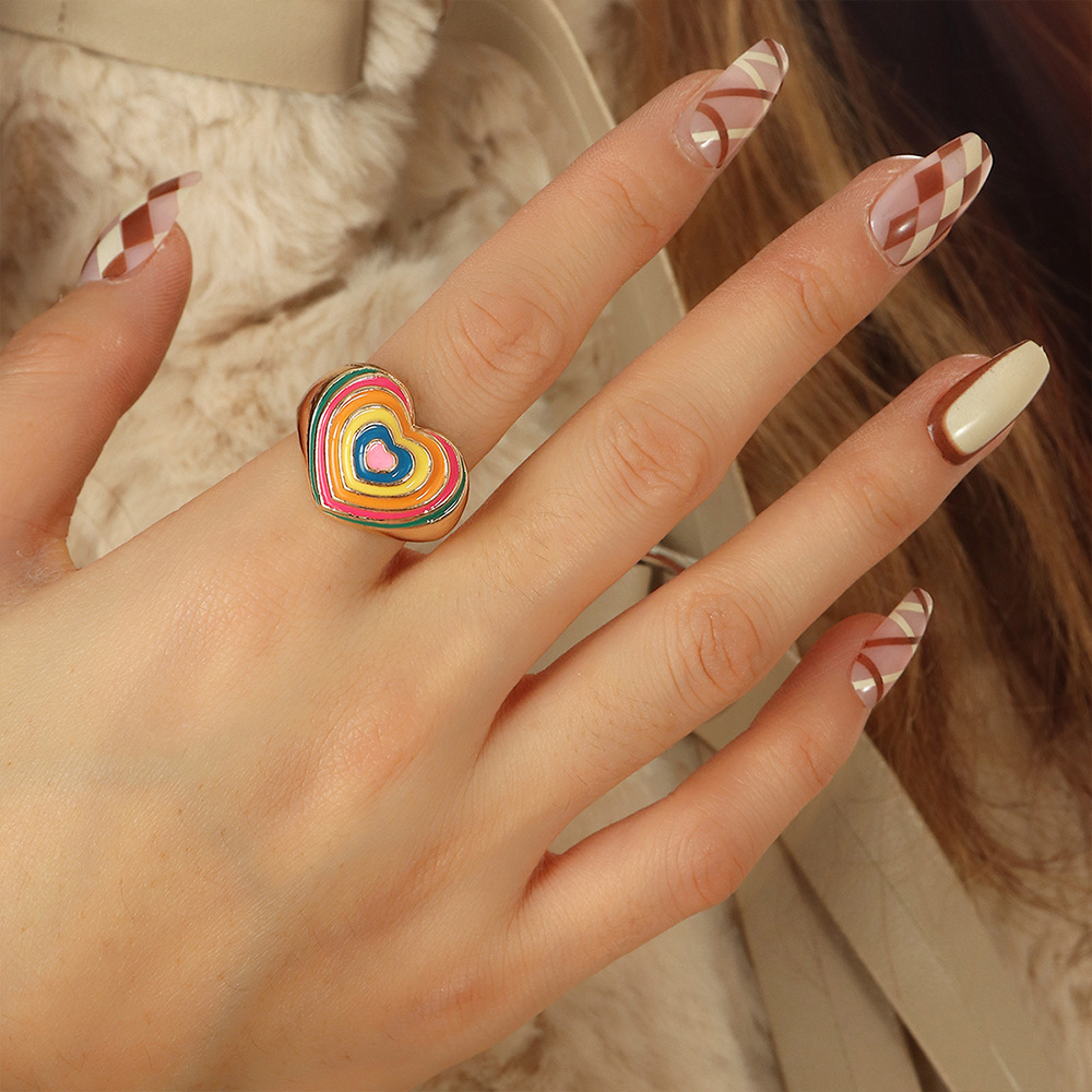 CANDY COLOR LAYERED HEART OPEN RING