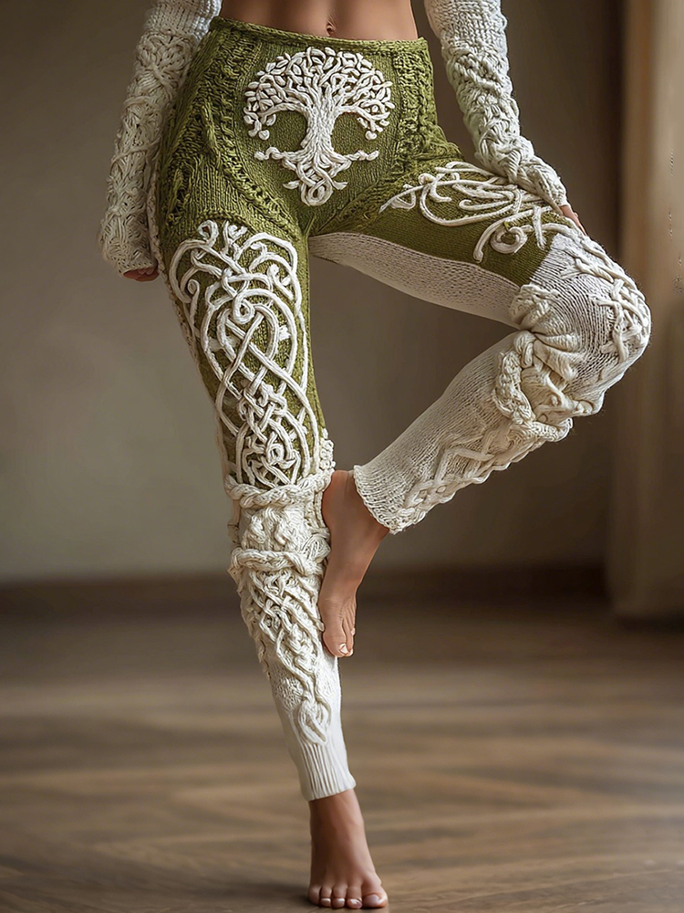Vintage Viking Tree Of Life Celtic Knot Art Knit Cozy Leggings