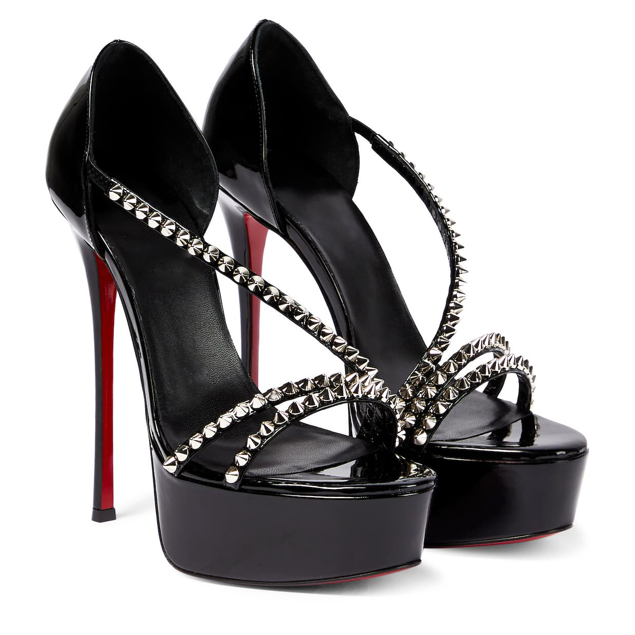 150mm Open Toe Platforms Spike Studded Straps Slip on Red Bottom Sandals