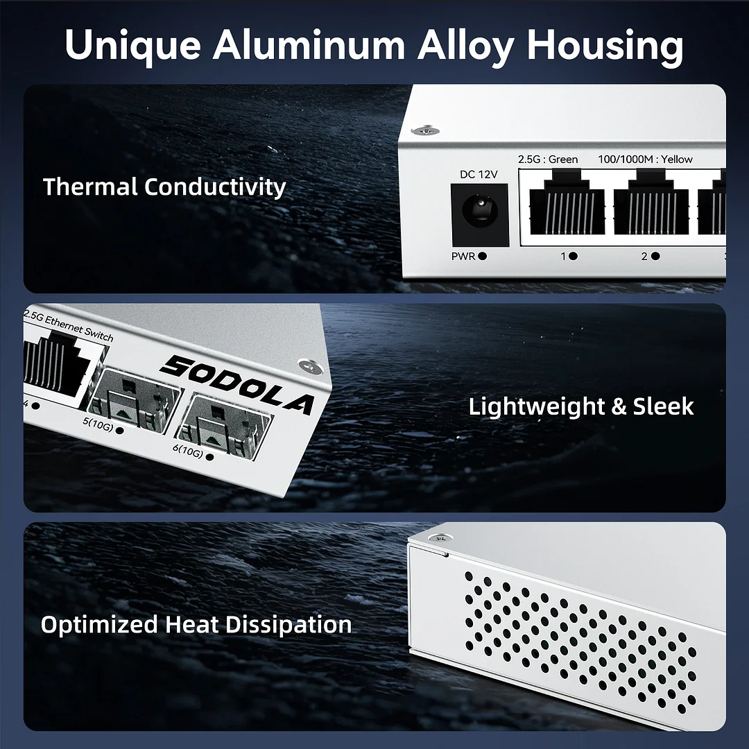 SODOLA 6 Port 2.5G Easy Web Managed Switch, 4 x 2.5G Base-T Ports, 2 x ...