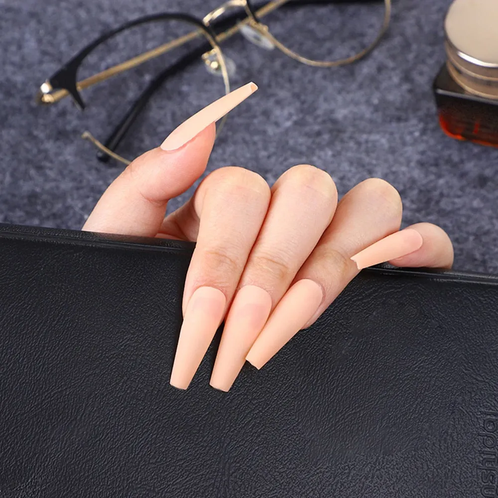 24pcs Professional Fake Nails Long Ballerina Half French Acrylic Nail ...