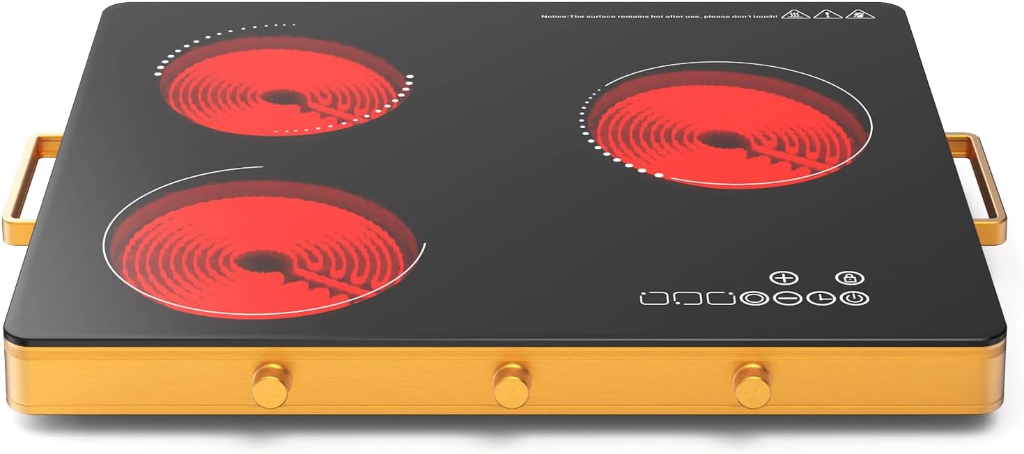 60cm Electric Cooktop 3 Burners Ceramic Cooktop, Radiant Electric Stove ...