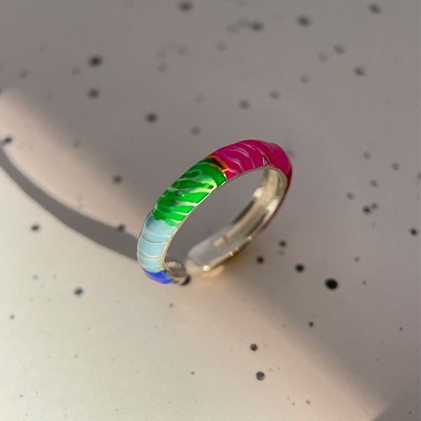 Sterling Silver Enameled Rainbow Ring