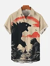 Funbibi Men's Godzilla Vs Giant Ape Japanese Art Print Short Sleeve Shirt