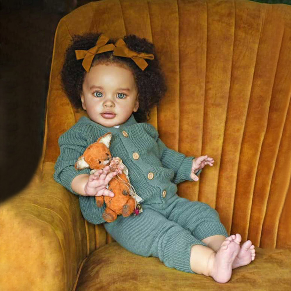 [New] 20" Lifelike African American Handmade Brown Eyes Reborn Cloth ...