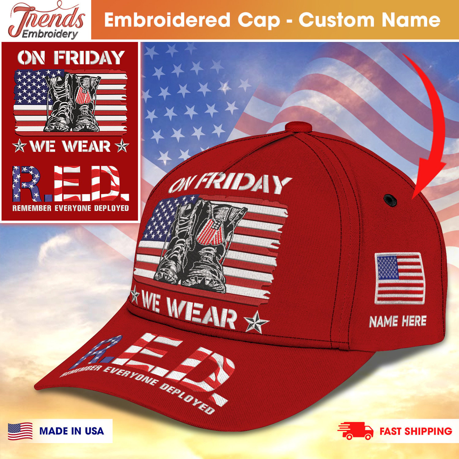 Personalized Red Friday Embroidery Cap: Wear Red, Show Your Patriotism