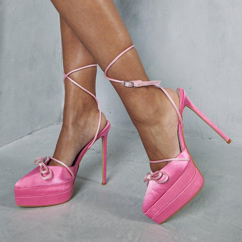 Pink Satin Slingback Double Platform Stiletto Sandals Vdcoo