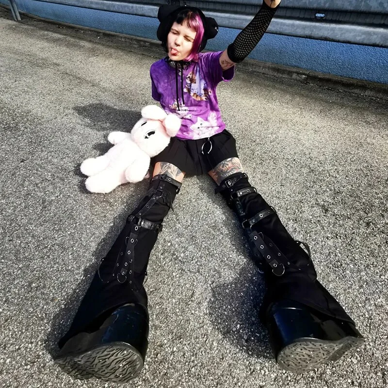woherb 2000s Punk Leg Warmers Academia Mall Goth Knee Sleeves Bandage ...