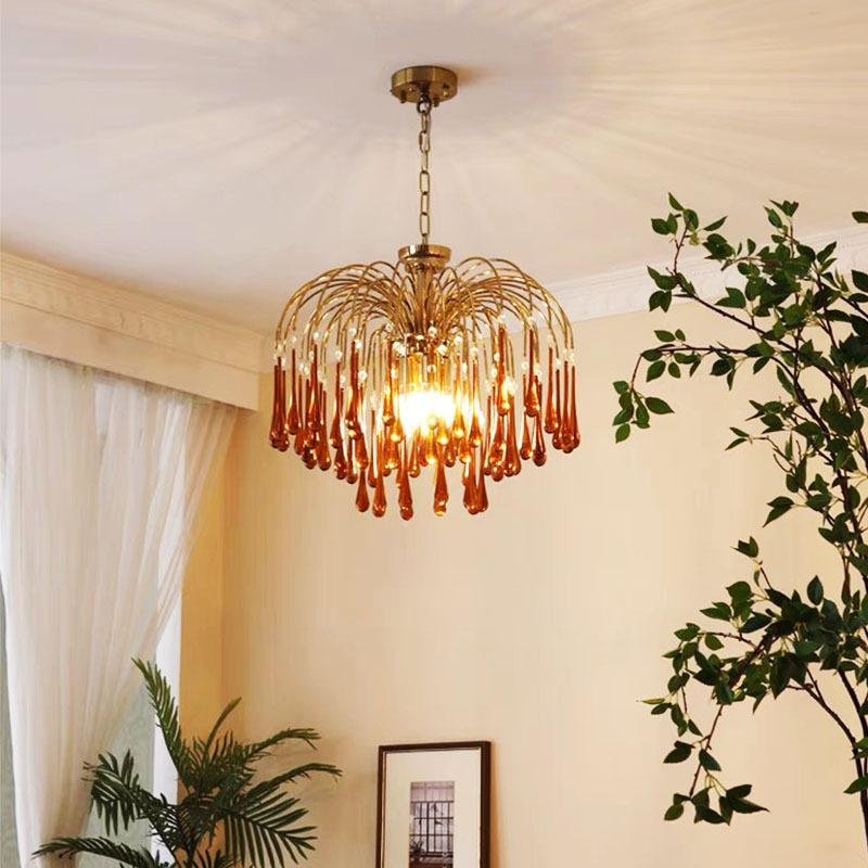 Retro Water Drop French Light Luxury Living Room Bedroom American Glass ...
