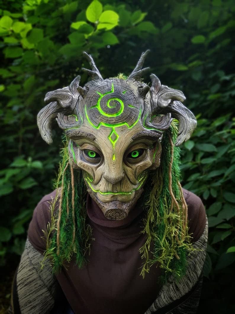 Green Elf Mask LED Halloween Forest Elf King Luminous Latex Mask ...