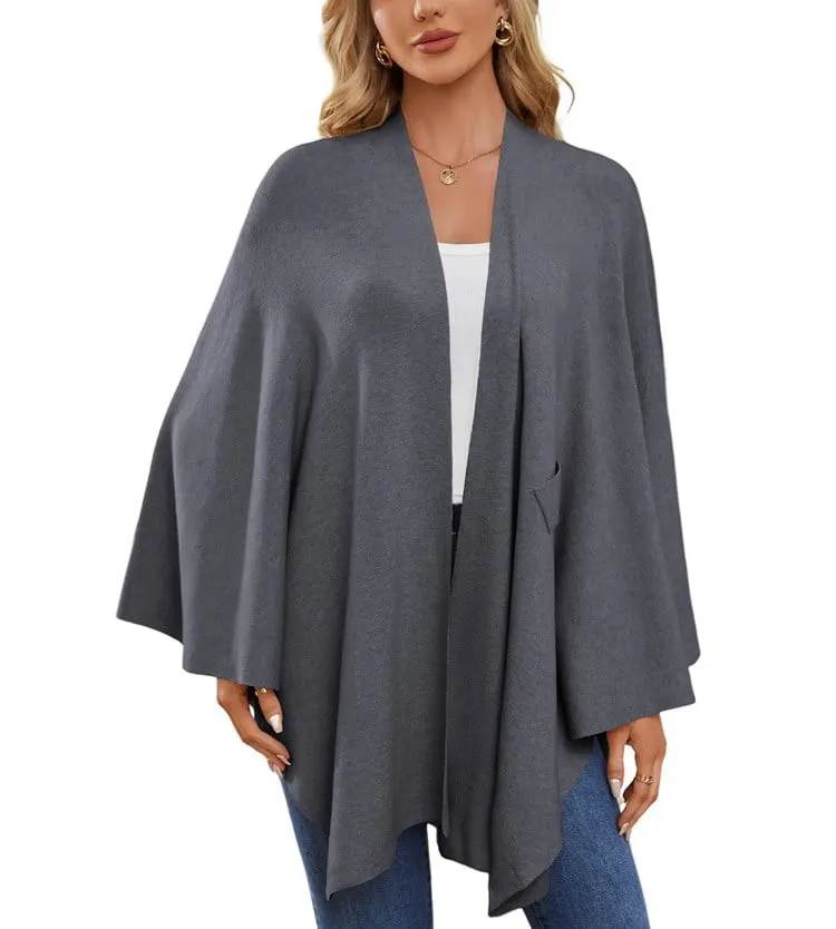🔥elegant shawl wraps soft open front poncho sweater